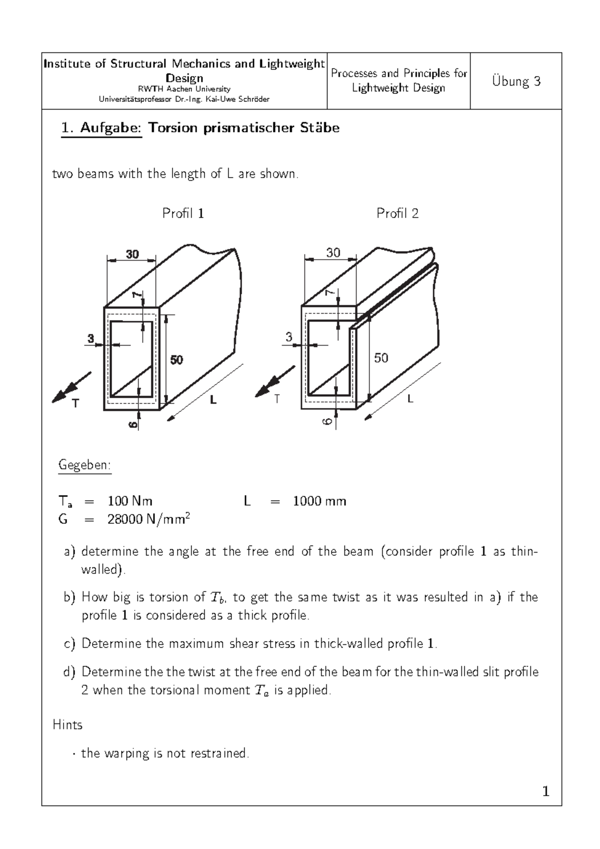 St Venant Torsion - Institute of Structural Mechanics and Lightweight ...