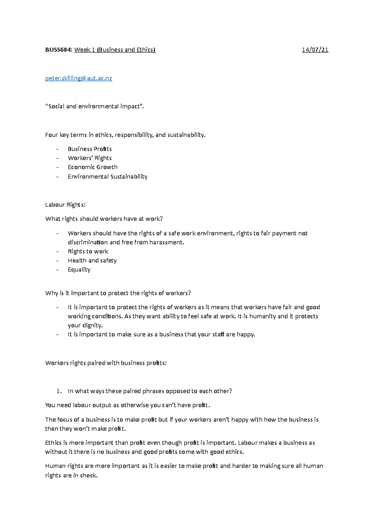 BUSS604 Week 1 Class - Lecture notes - BUSS604: Week 1 (Business and ...