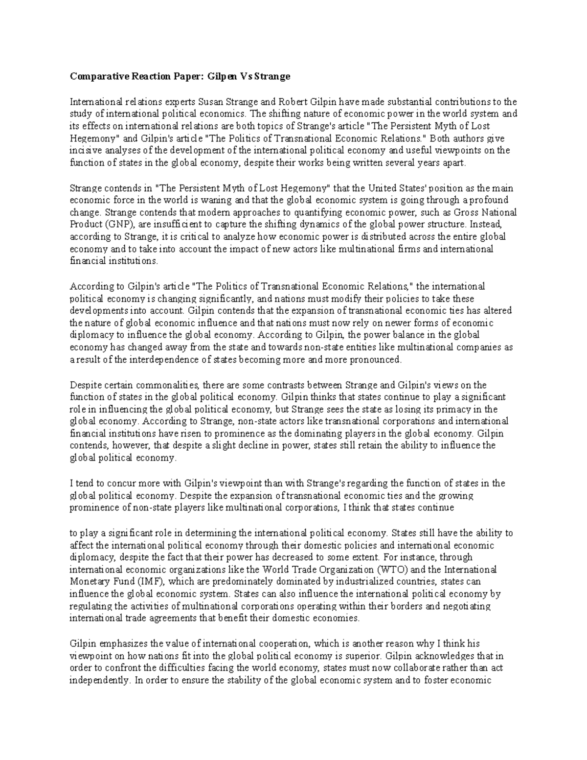 Comparative Reaction Paper - The shifting nature of economic power in ...