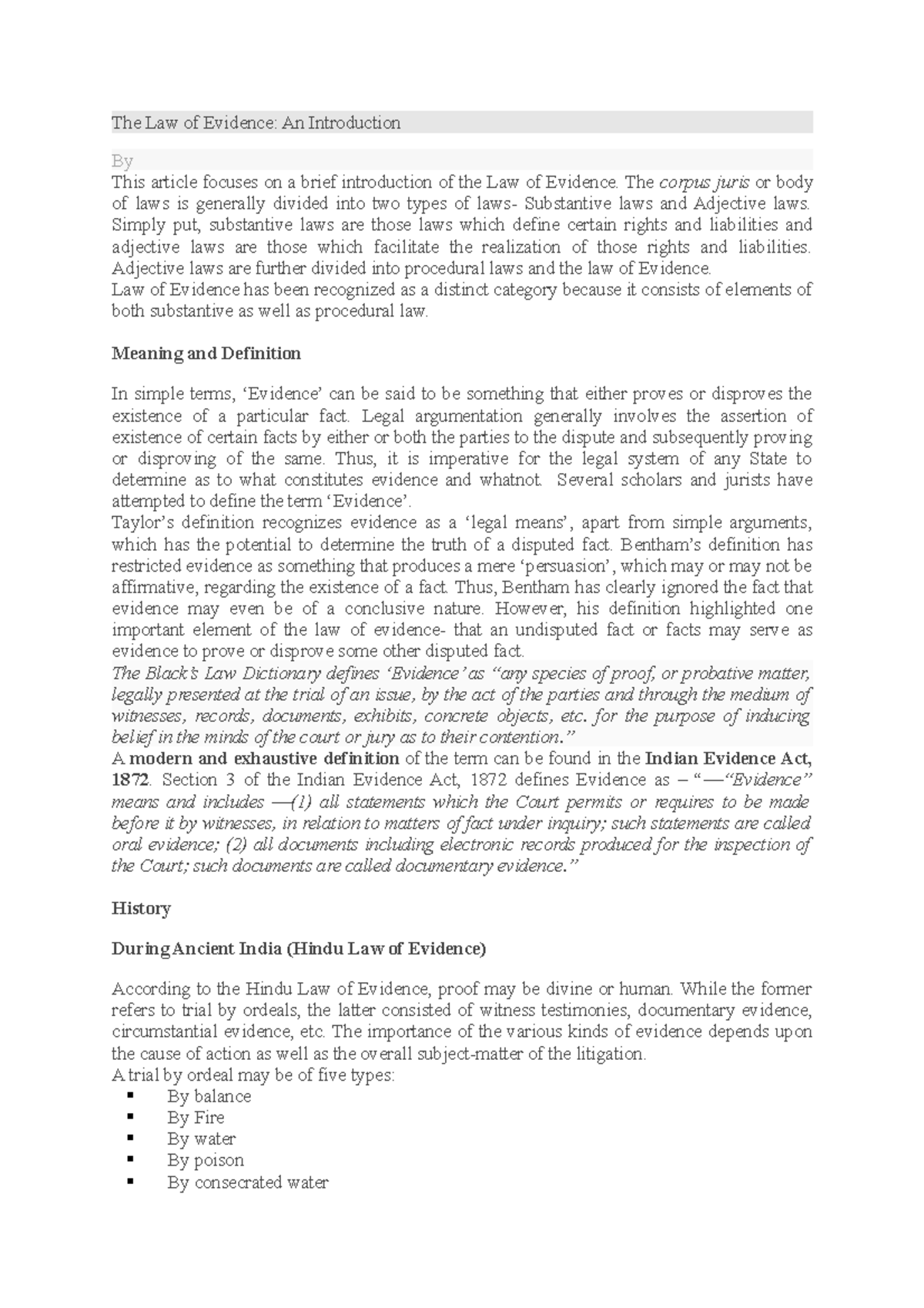 The Law of Evidence - NOTES - The Law of Evidence: An Introduction By ...