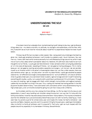 UIC UTS Reflection 2 - Who Am I - UNIVERSITY OF THE IMMACULATE ...