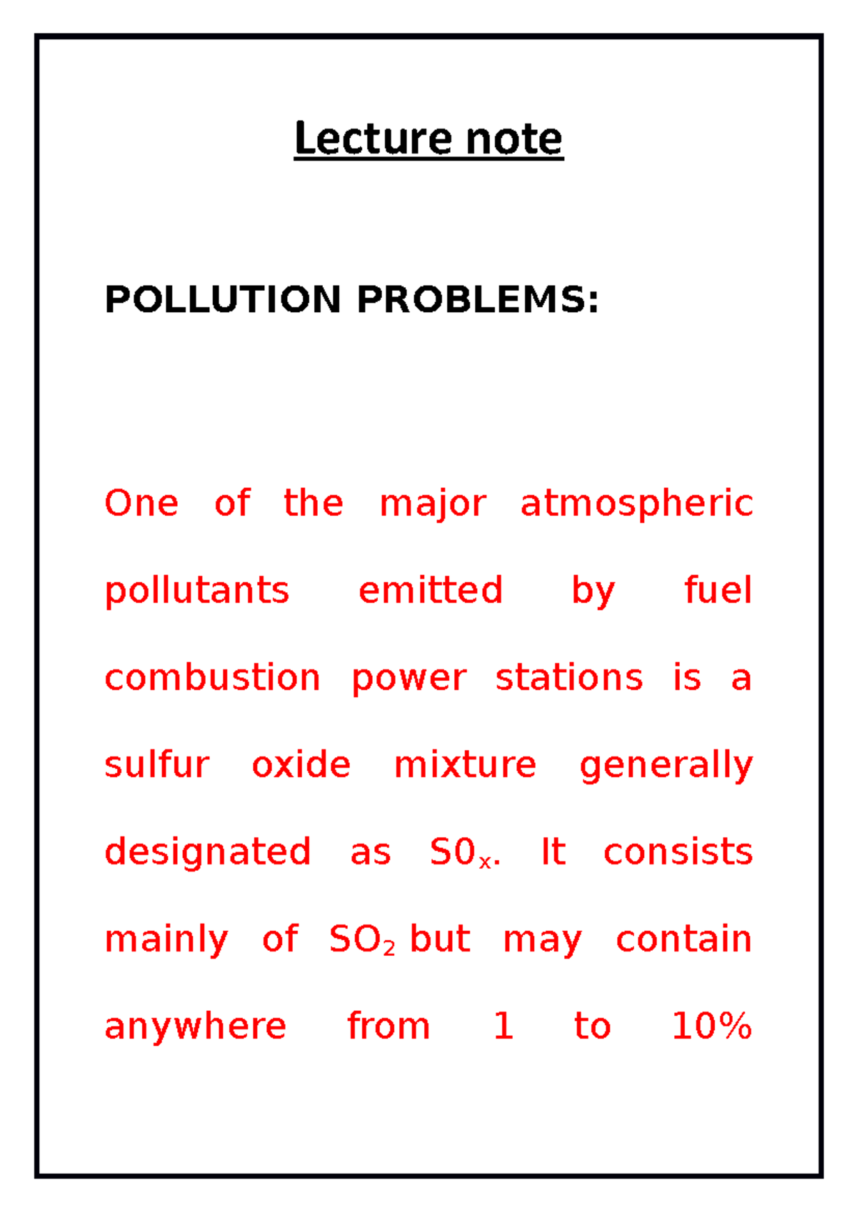 Lecture note of Pollution Problems - Lecture note POLLUTION PROBLEMS ...