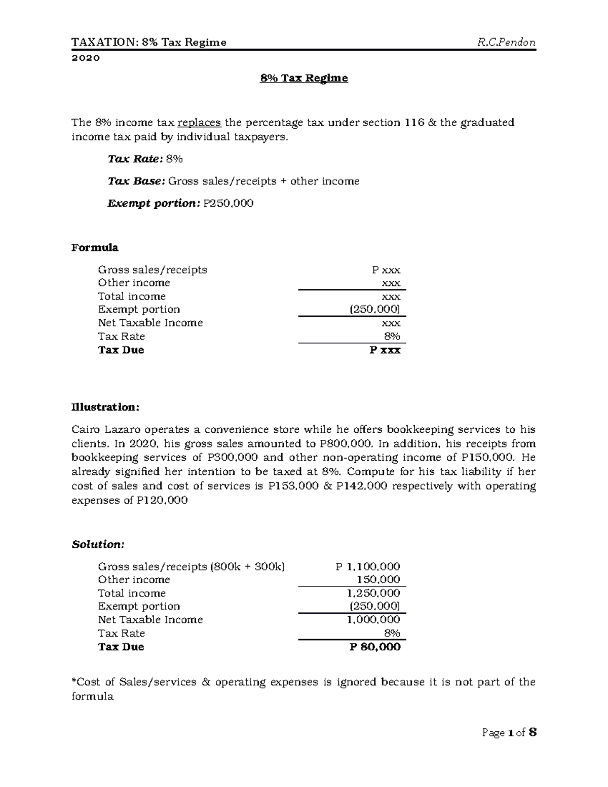 wsdfg23rwegrfadvxbg - 2020 8% Tax Regime The 8% income tax replaces the ...