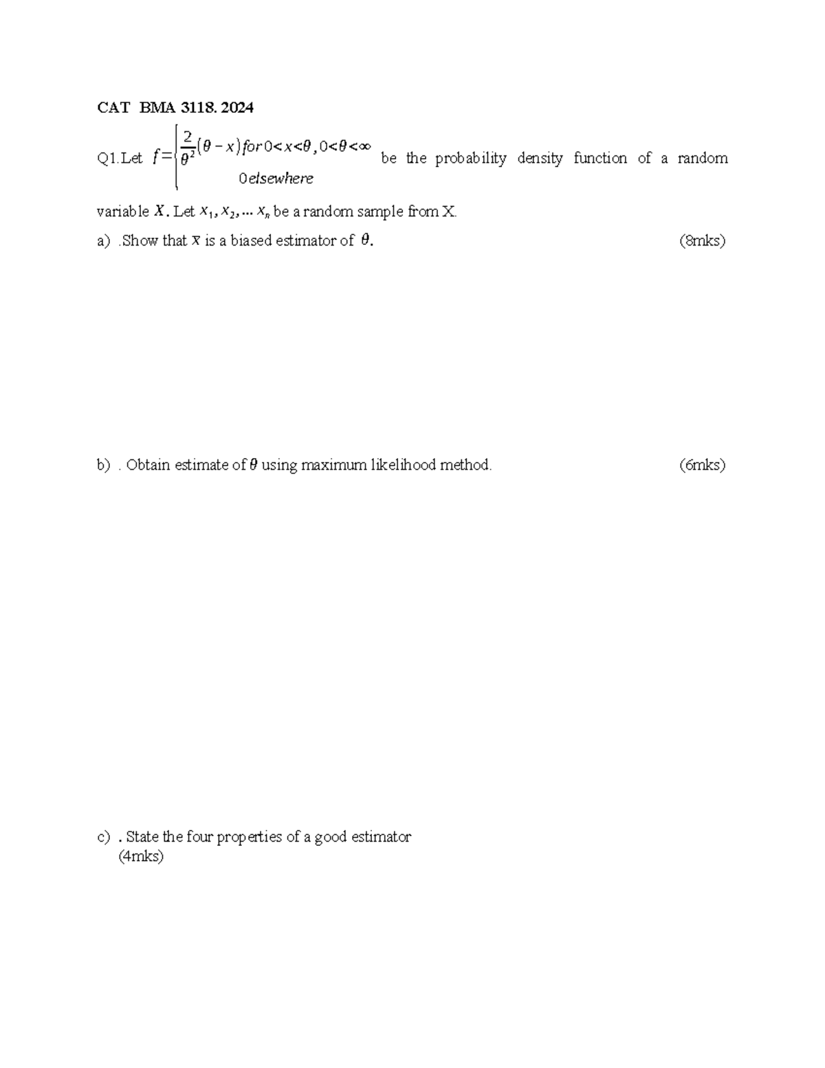 BMA 3118 CAT - Statistical programming 2 - CAT BMA 3118. 2024 Q1 f ...