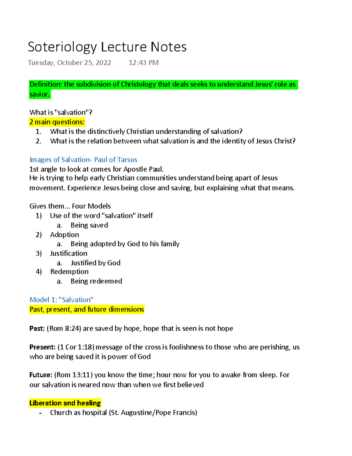 Soteriology Lecture Notes - Definition: the subdivision of Christology ...