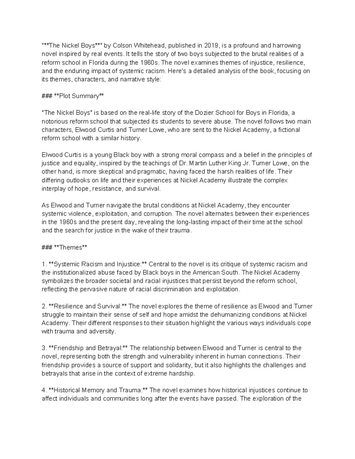 1.30 notes for class - Practice analyzing books - "The Nickel Boys" by ...