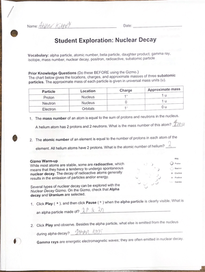 Student Exploration Nuclear Decay Activity C - Studocu