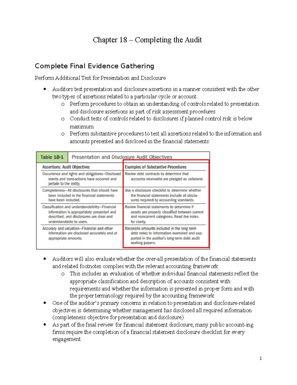 Chapter 18 – Completing the Audit - Chapter 18 – Completing the Audit ...