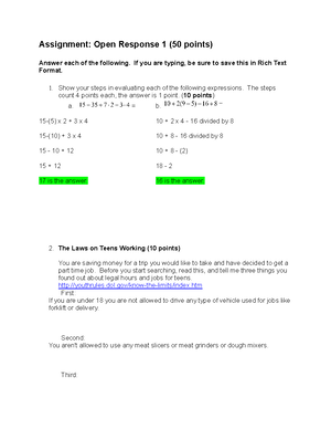 Caden White Graded Assignment - Assignment: Open Response 4 (50 Points) Answer each of the - Studocu