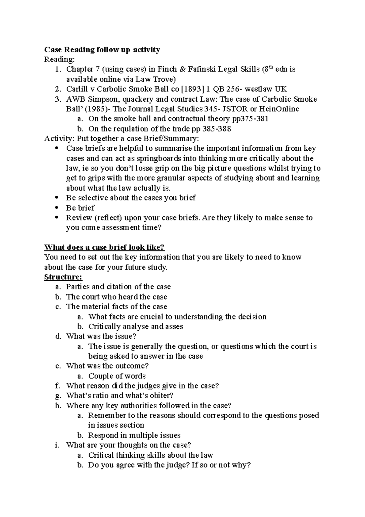 Case reading - Chapter 7 (using cases) in Finch & Fafinski Legal Skills ...