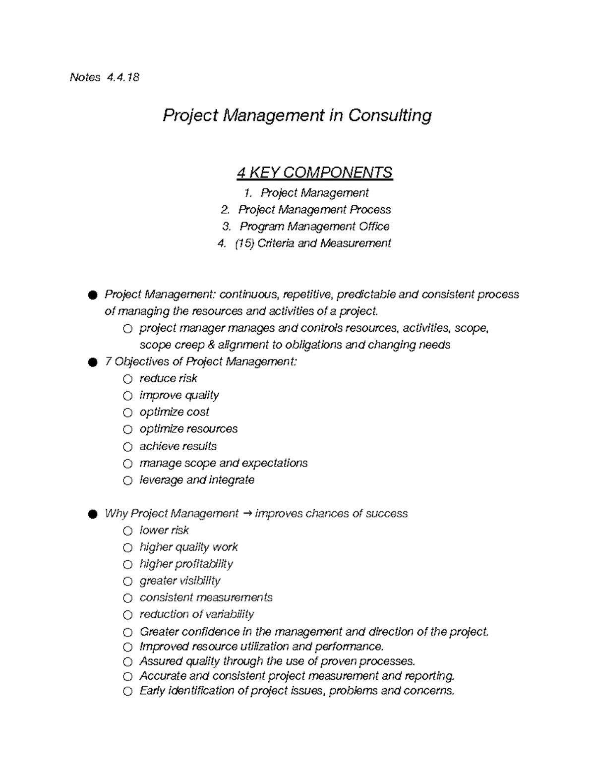 Lecture 16 Notes - Notes 4.4 Project Management in Consulting 4 KEY ...