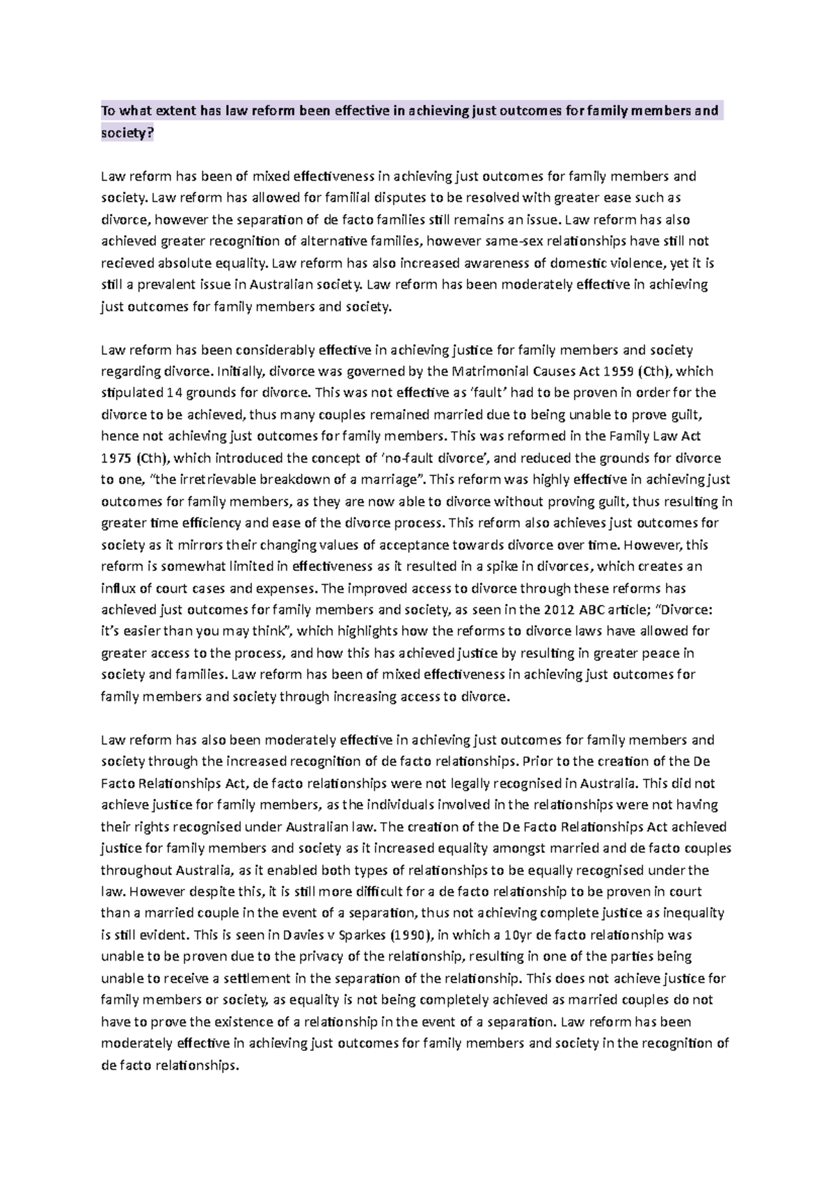 2020-LS-Family-Law-Essay - To what extent has law reform been effective ...