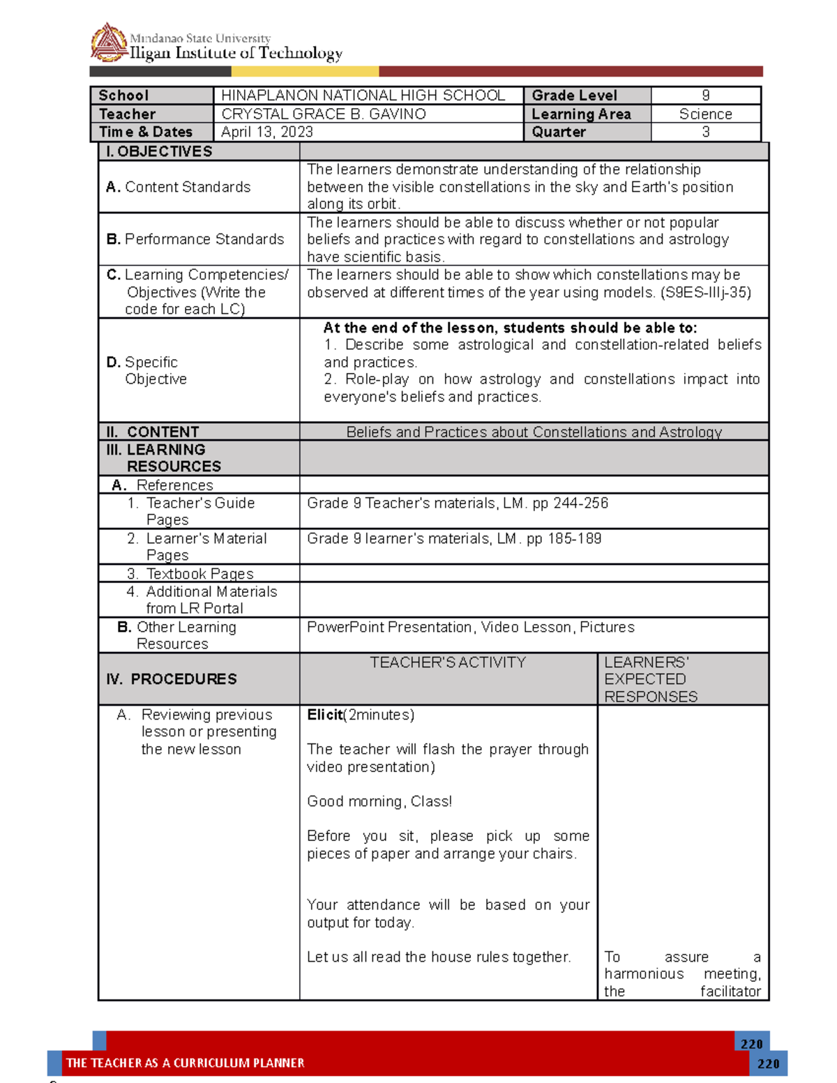 7E's-Lesson Plan-Format - School HINAPLANON NATIONAL HIGH SCHOOL Grade ...