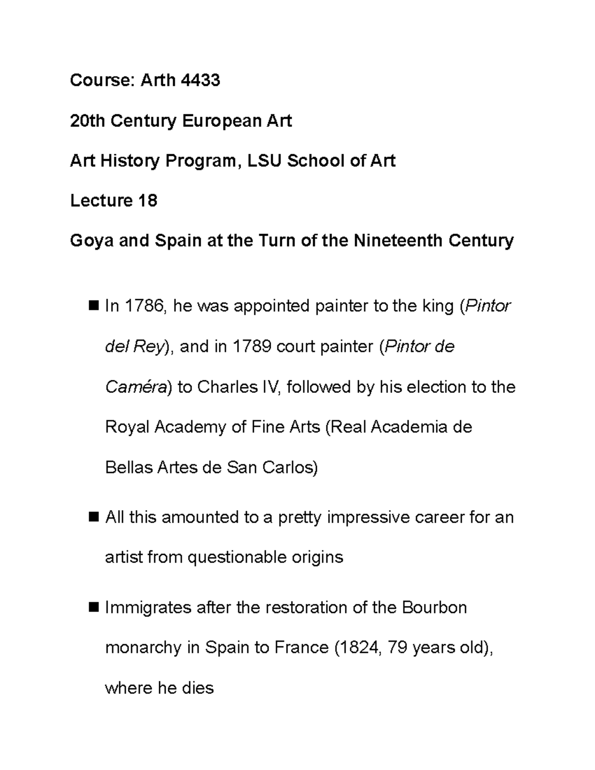 Goya Transcription Class Notes For ARTH 4433 Course Arth 4433 20th goya-transcription-class-notes-for-arth-4433-course-arth-4433-20th