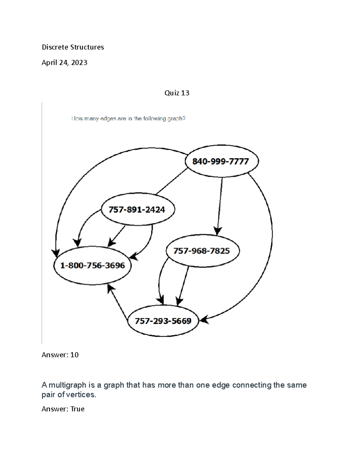 Quiz 13 answers - Quiz on Graphs And Graph Models, Graphs terminology and special types of graph ...