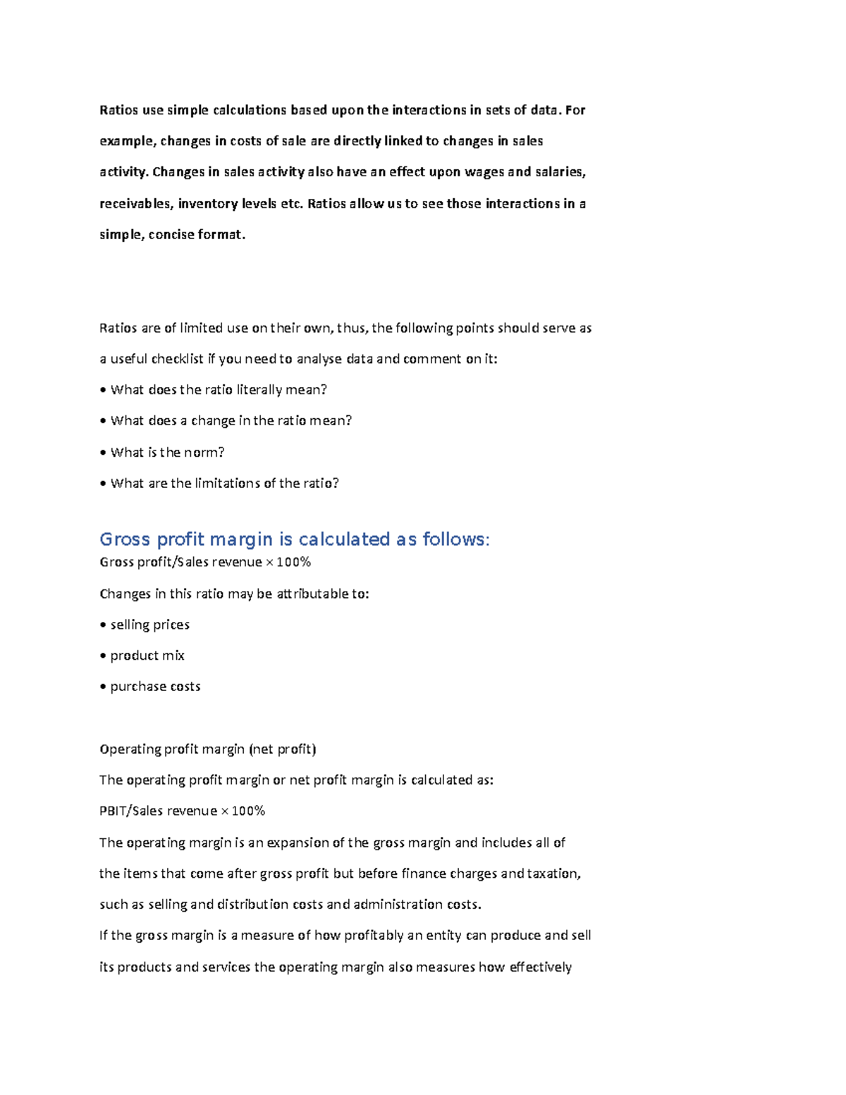 Ratios 2 - Ratios use simple calculations based upon the interactions ...