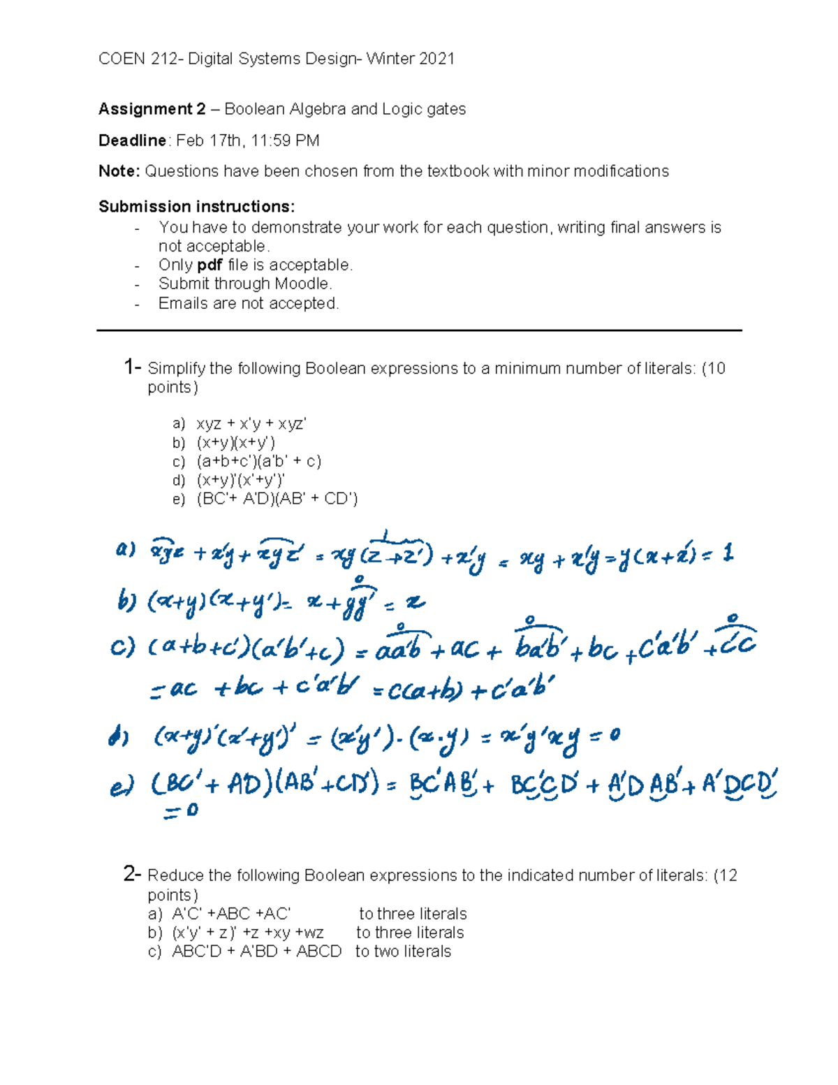 Assignment 1 to 6 and Lab Reports 1 to 4 - COEN 212 - Concordia - Studocu