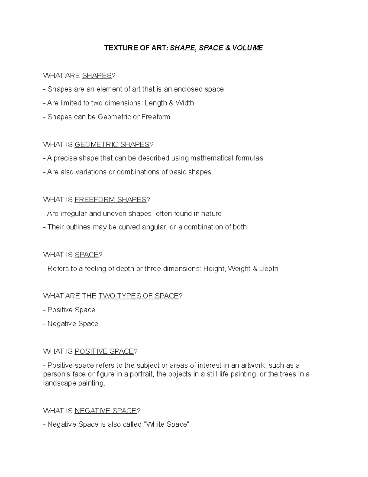 Texture-OF-ART - Report - TEXTURE OF ART: SHAPE, SPACE & VOLUME WHAT ...