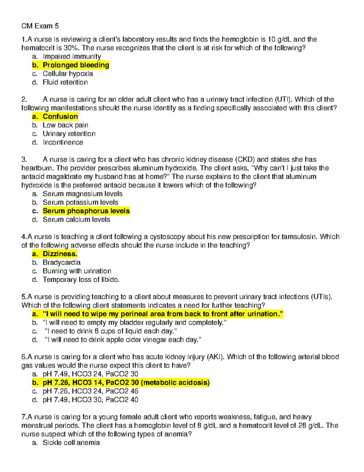 CM 4 Exam 5 Update Questions CM Exam 5 1 Nurse Is Reviewing A Client