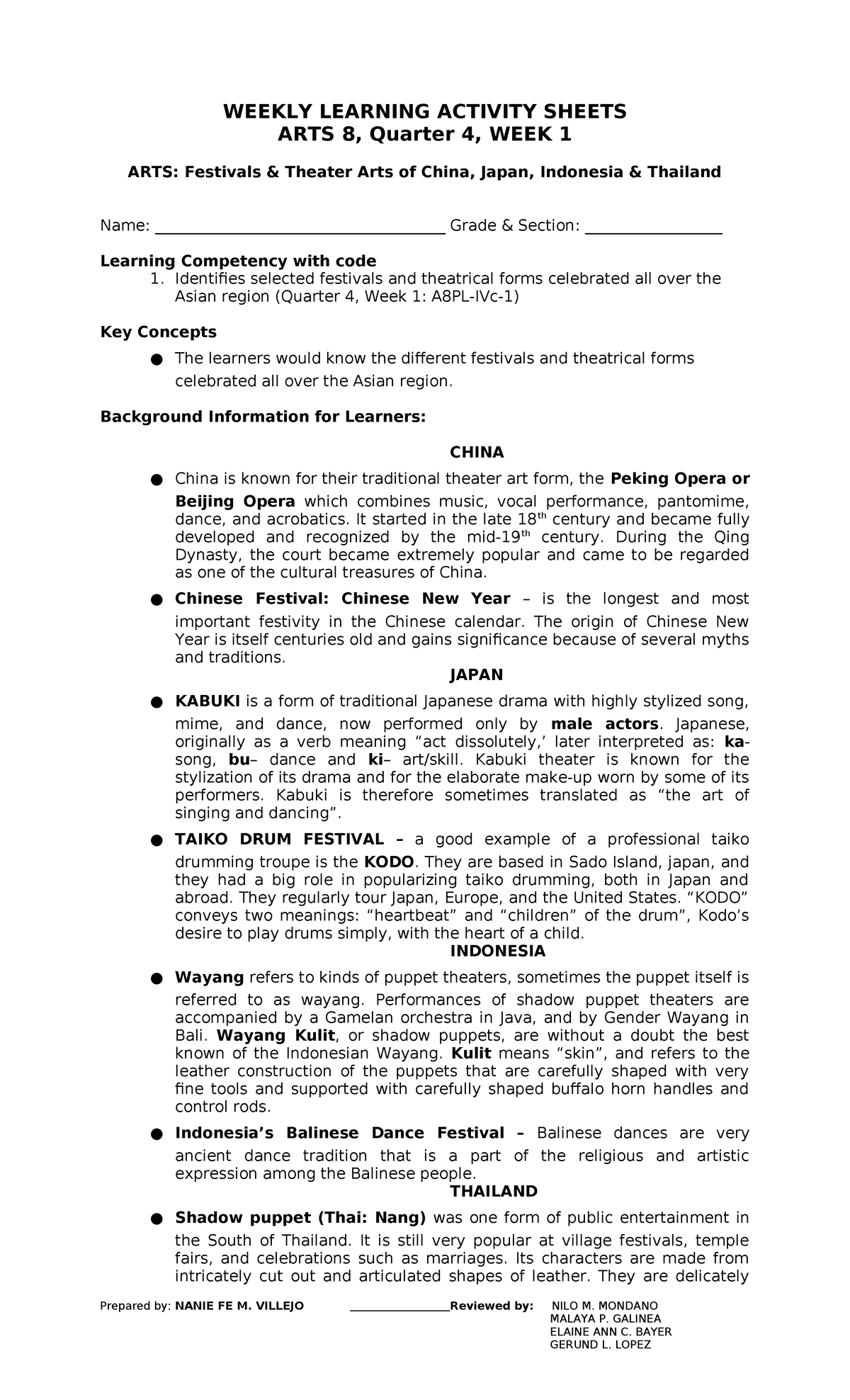 LAS Arts8-Week-1 - arts renaissance - WEEKLY LEARNING ACTIVITY SHEETS ...