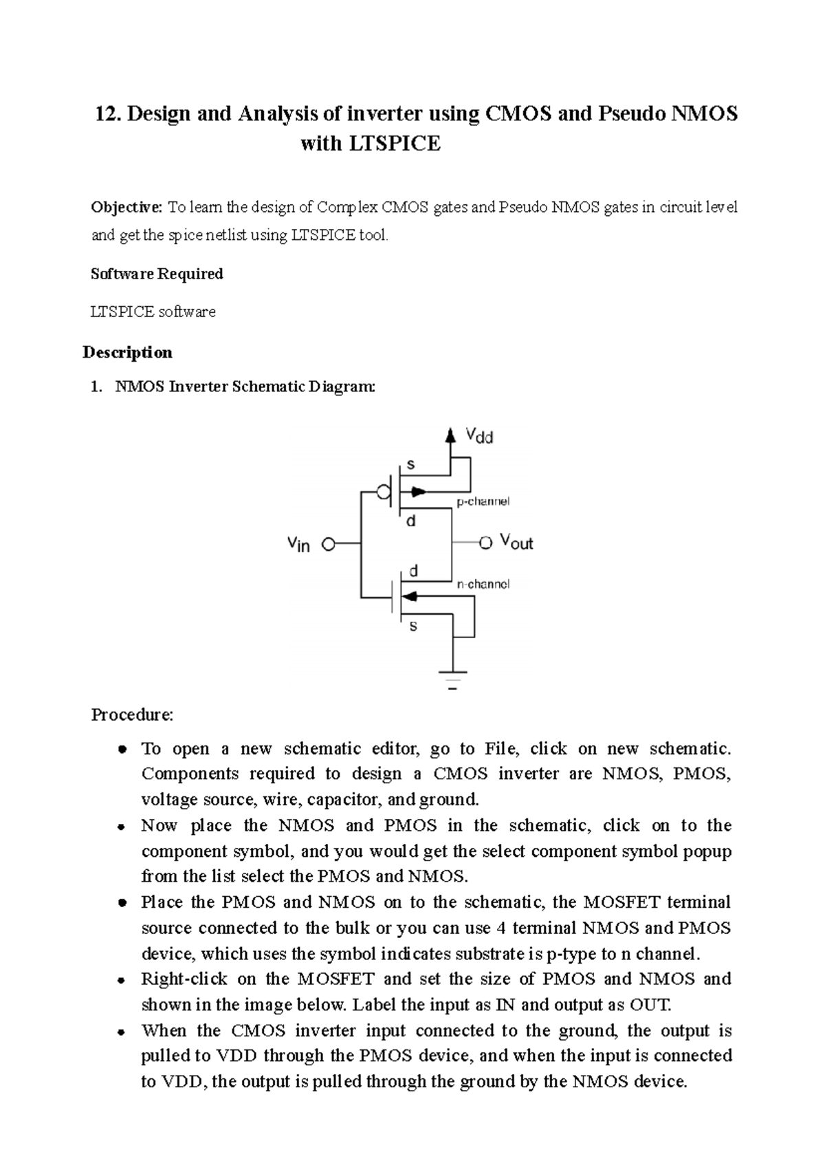 Experiment -12- CMOS Inverter using Ltspice-student copy - 12. Design ...