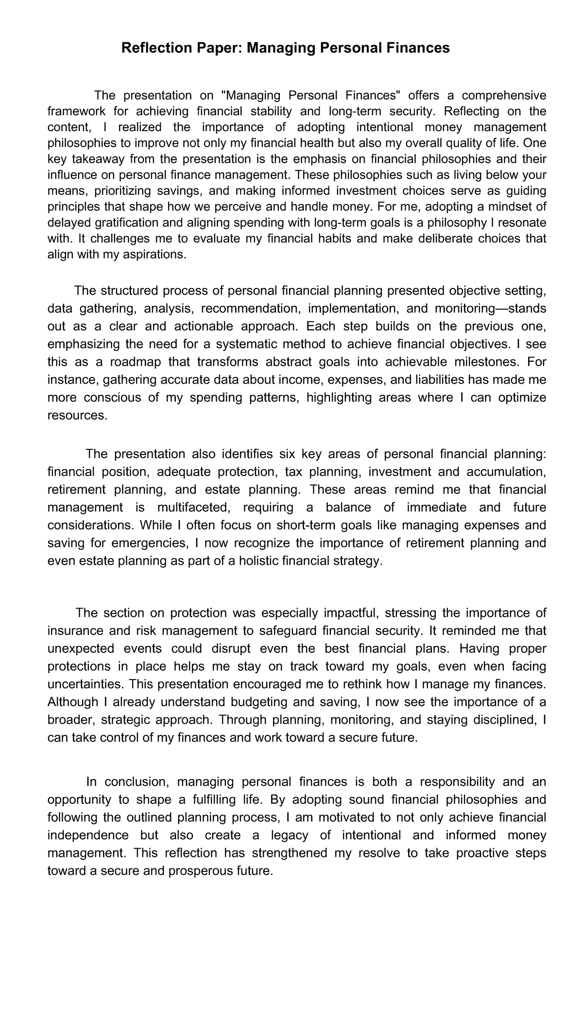 Reflective Essay - practice test - . The presentation on "Managing ...