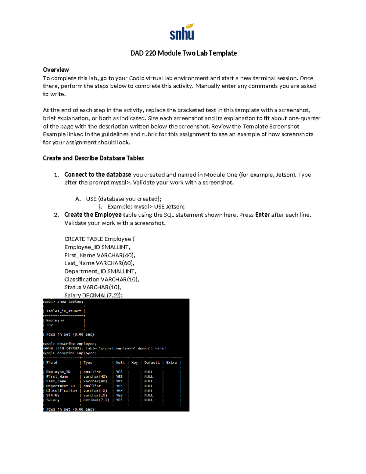 DAD Mod 2 LAB - Fully completed - DAD 220 Module Two Lab Template Overview To complete this lab ...