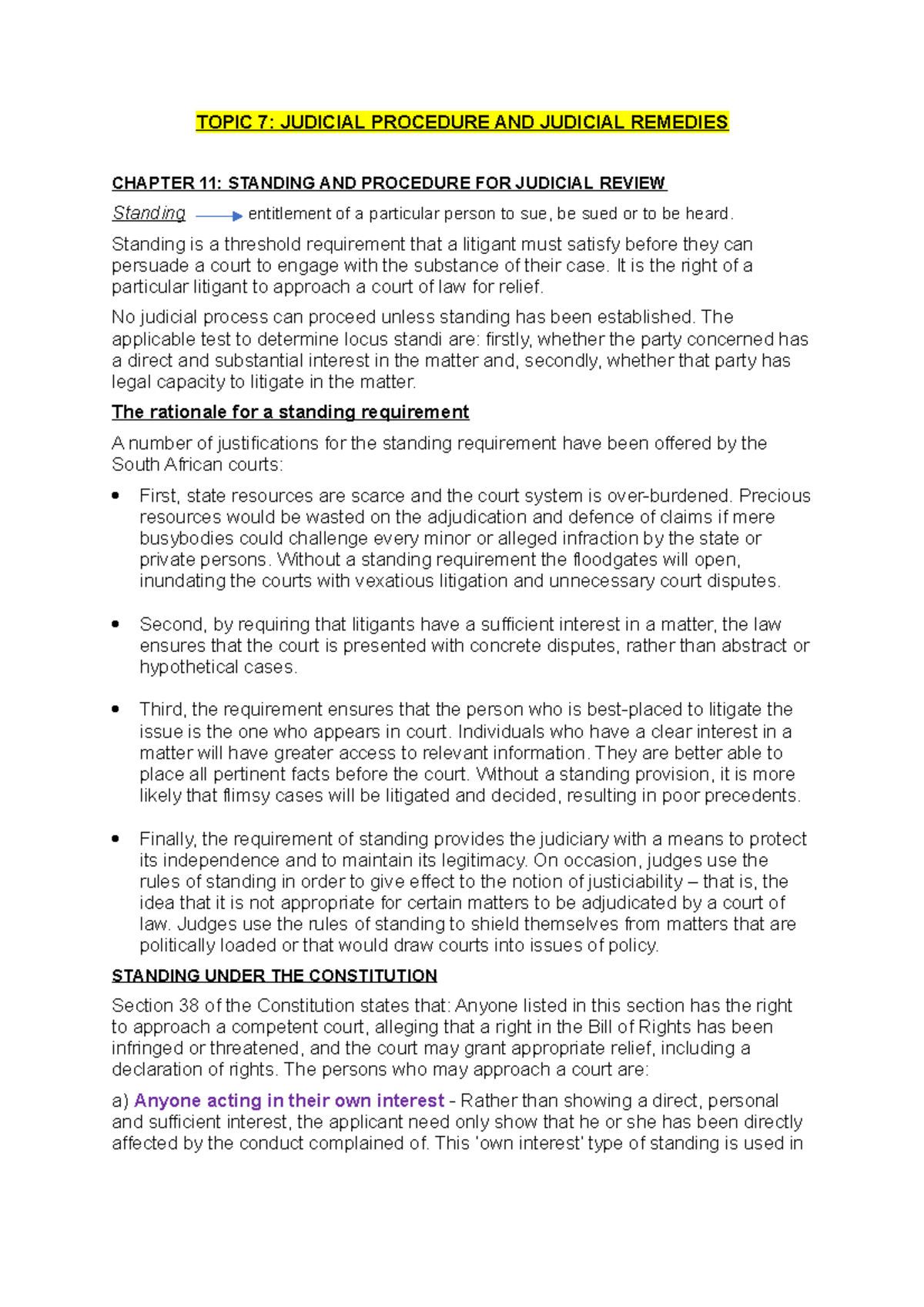 Topic 7a - TOPIC 7: JUDICIAL PROCEDURE AND JUDICIAL REMEDIES CHAPTER 11 ...