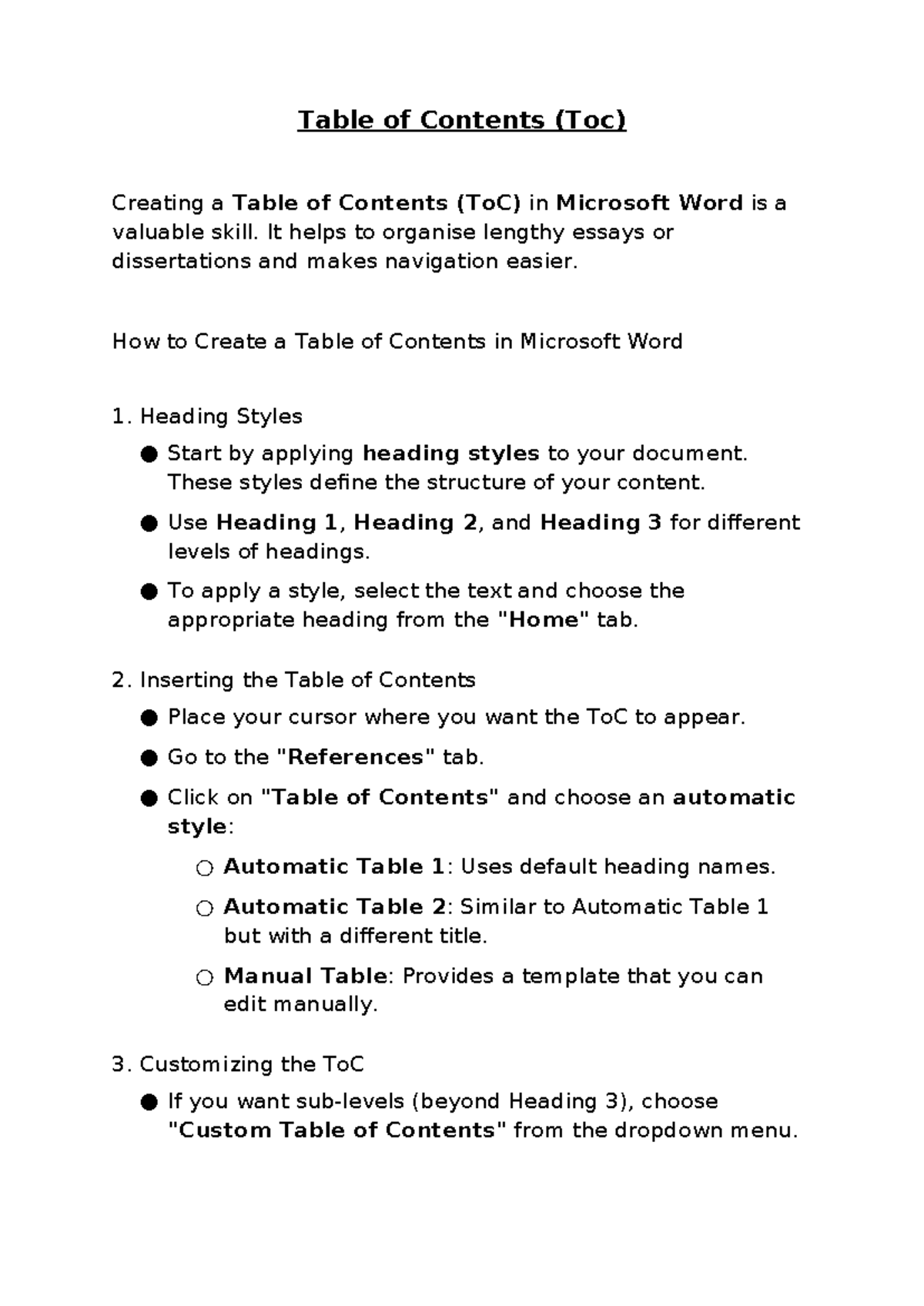 Ae2de95d23b737cadfbe 8db9696eeb7f - Table of Contents (Toc) Creating a ...