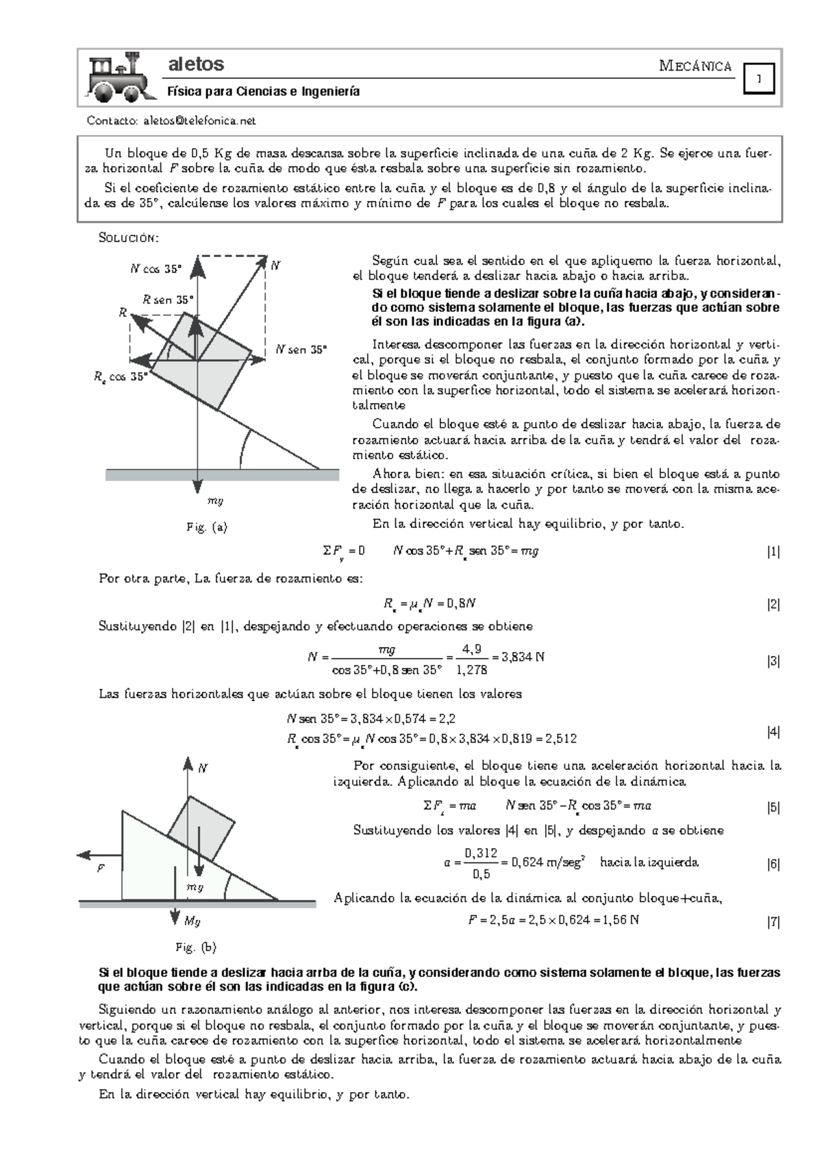 Problema 1 08a 07 - Ejercicios Fuerza - aletos Física para Ciencias e ...