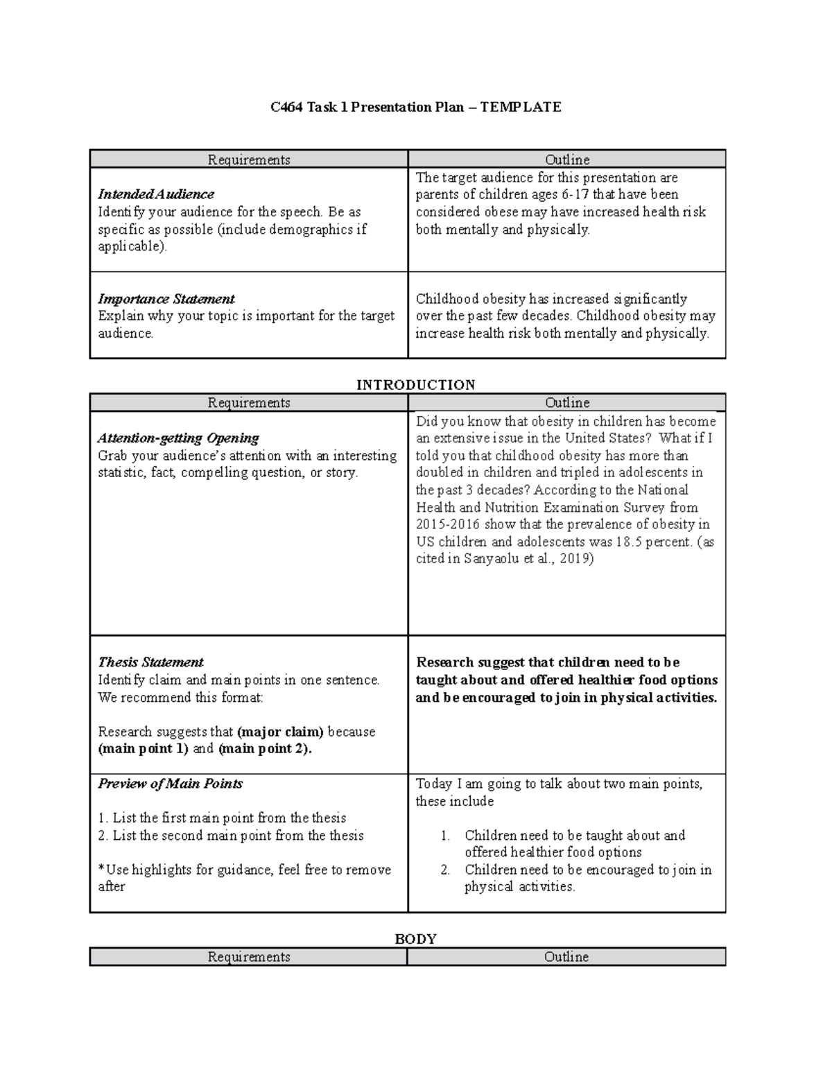 C464 Presentation Plan - C464 Task 1 Presentation Plan – TEMPLATE ...