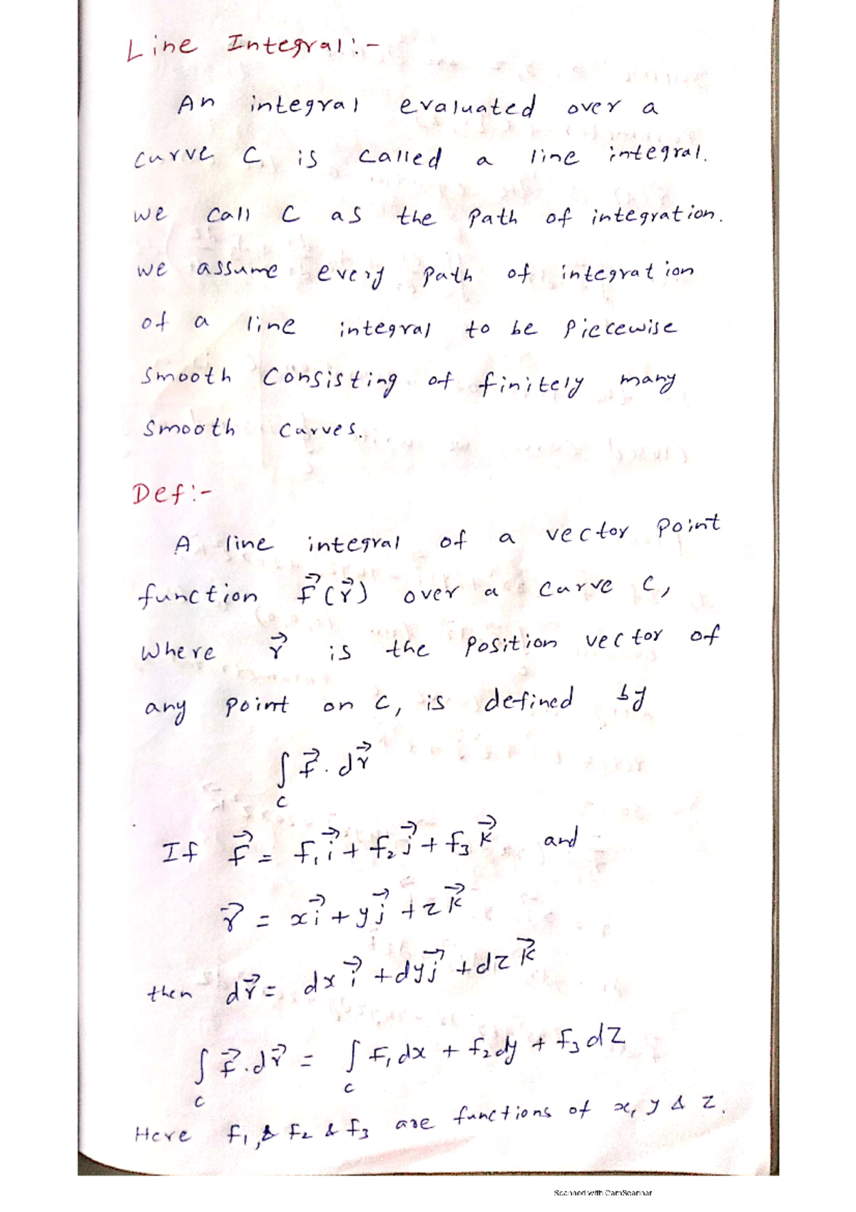 Line integral - module 7 - Line An integral evaluated over a curve C is ...