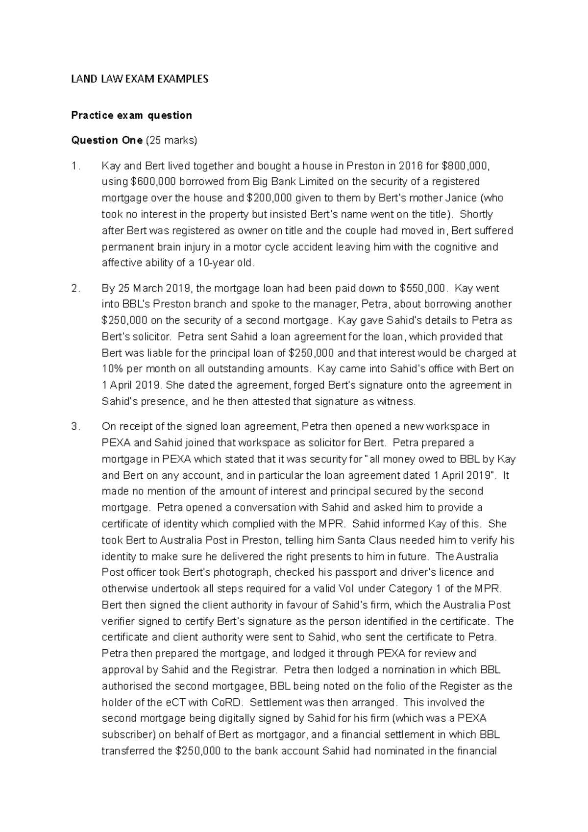 Exam Answers And Prac Questions LAND LAW EXAM EXAMPLES Practice Exam exam-answers-and-prac-questions-land-law-exam-examples-practice-exam