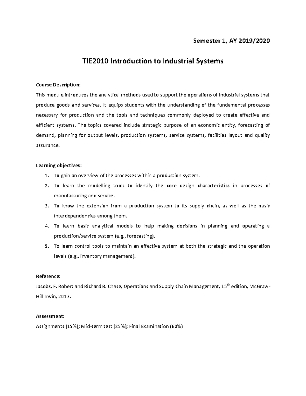 TIE2010 E - Summary Introduction to Industrial System - Warning: TT: undefined function: 32 ...