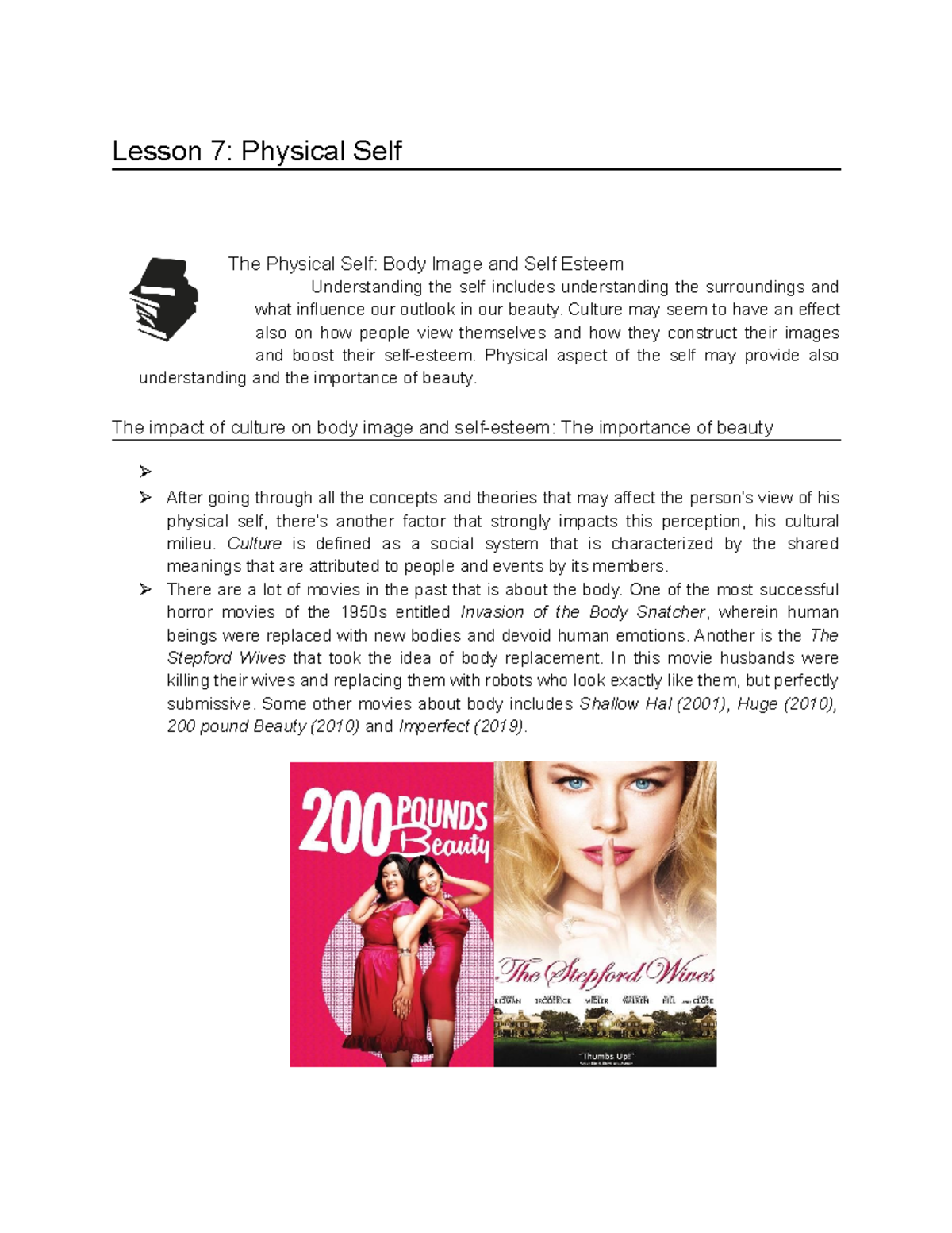 GEd 101- Understanding the Self Lesson 7 - Lesson 7: Physical Self The Physical Self: Body Image ...