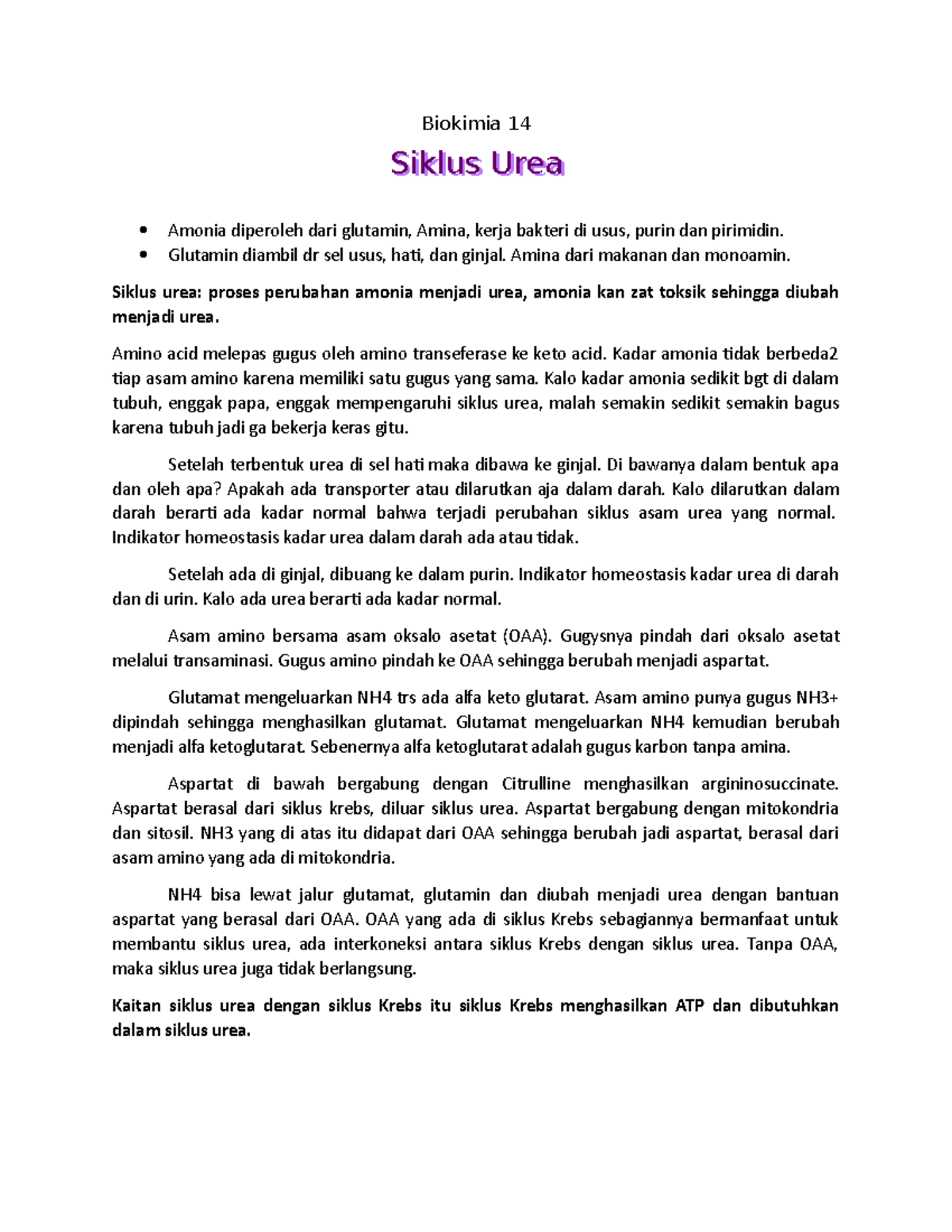 Biokimia 14 Siklus Urea - Biokimia 14 Amonia diperoleh dari glutamin ...