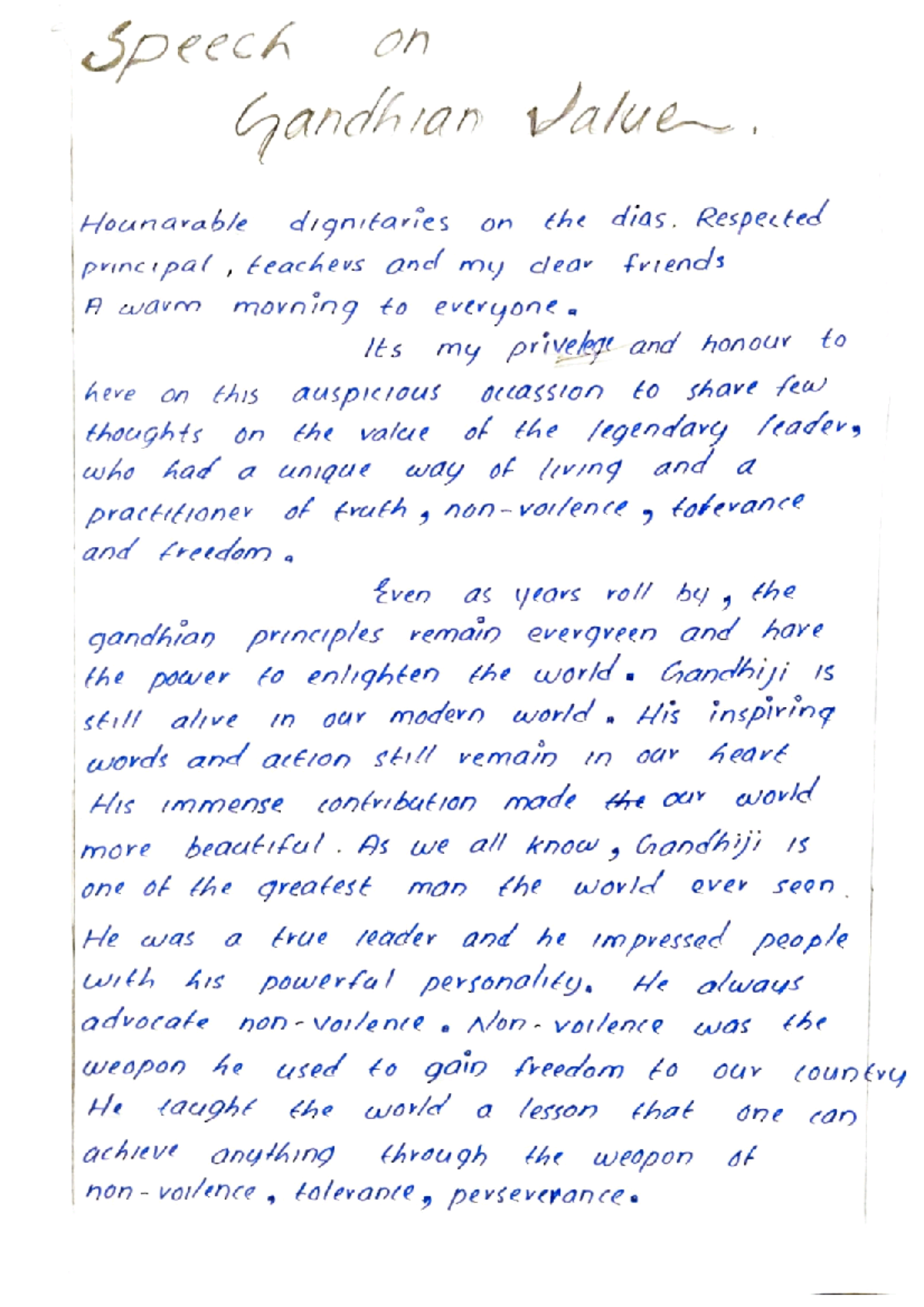 Speech on Gandhian value - Computer Science - Studocu