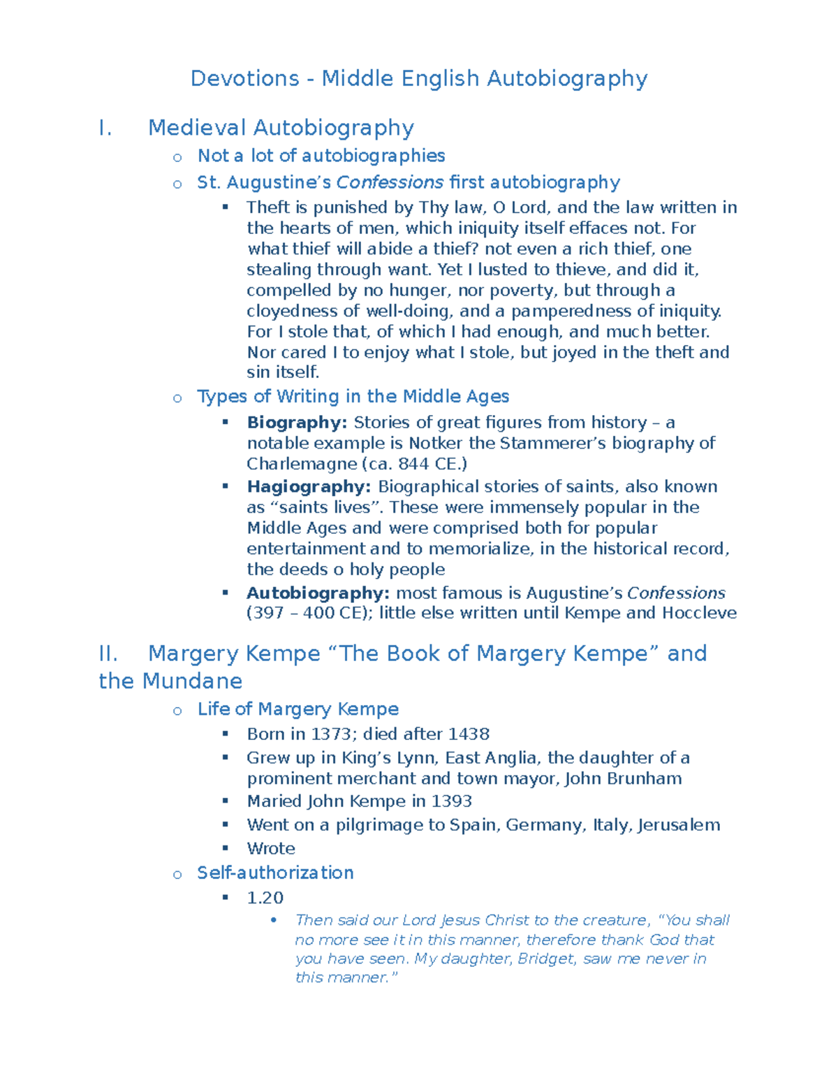 Middle English Autobiography - Medieval Autobiography o Not a lot of ...