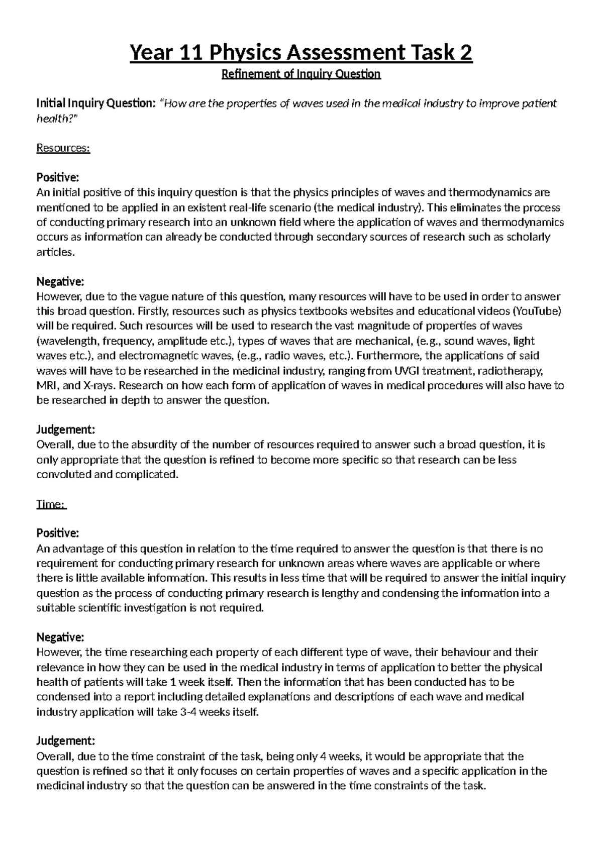 Year 11 Physics Assessment Task 2 - Year 11 Physics Assessment Task 2 ...