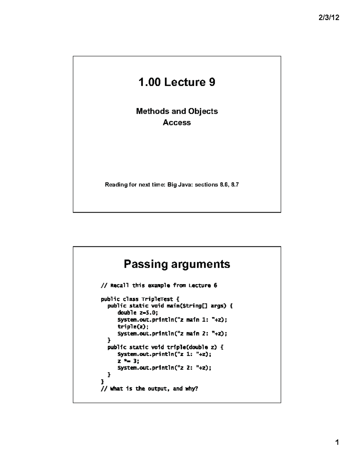 Methods and Objects, Access (PDF) Lec 9 - 1 Lecture 9 Methods and ...