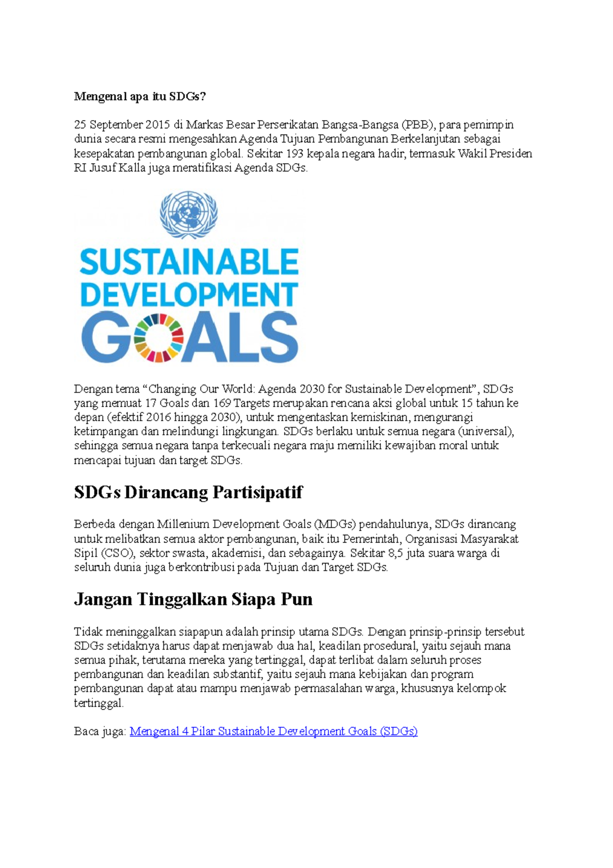 Apa itu SDG - Apa itu SDG sebagai rujukan - Mengenal apa itu SDGs? 25 September 2015 di Markas ...