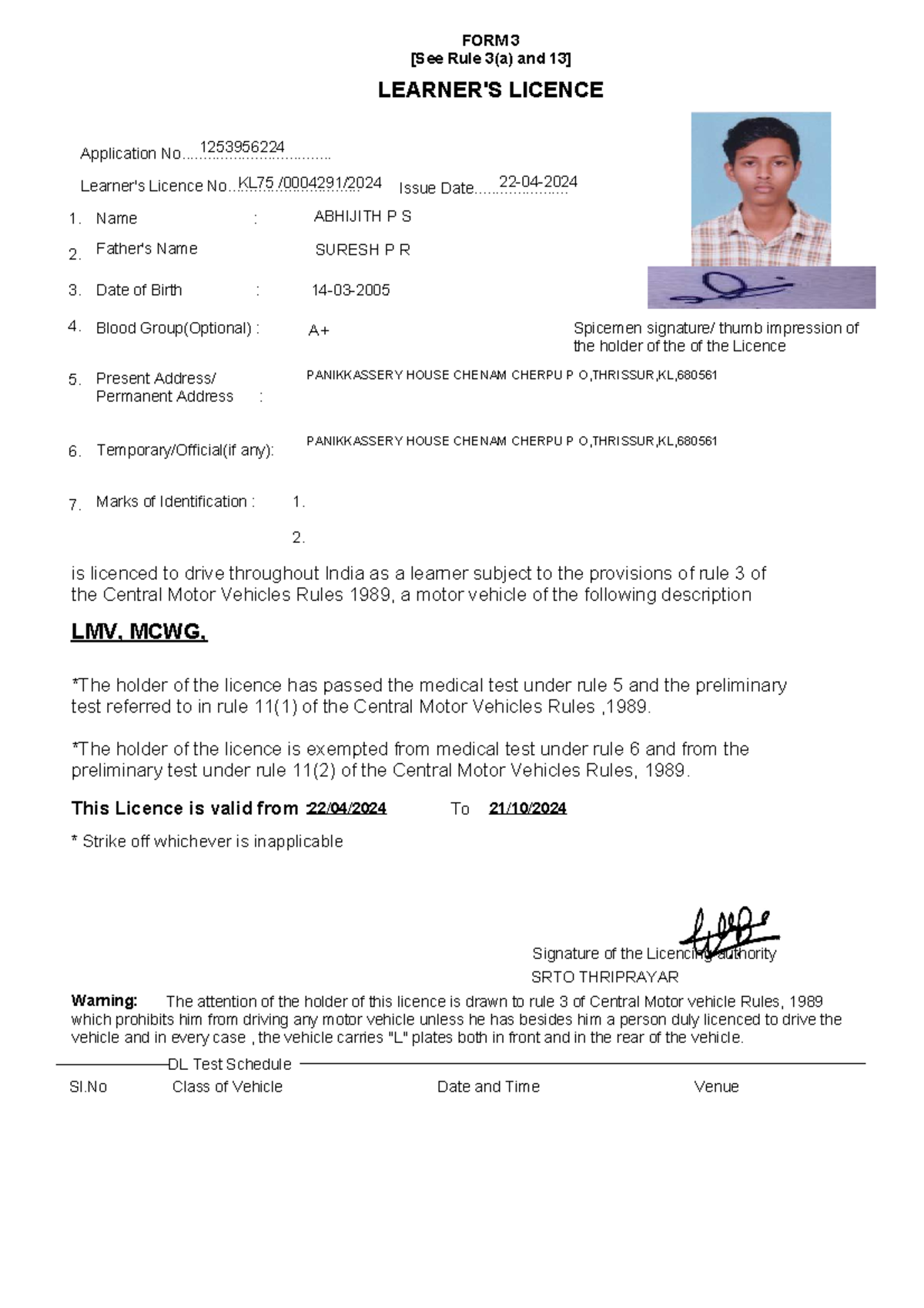 24dbb5d8-e56b-4e50-9141-7d3f28838 c61 - LEARNER'S LICENCE FORM 3 [See ...