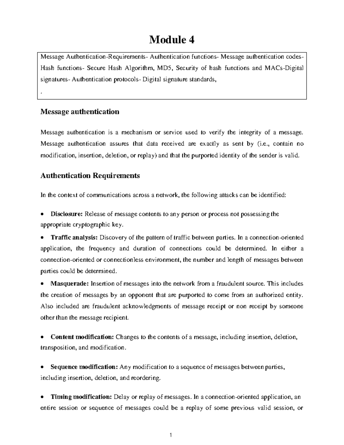 Cryptography And Network Security Module 4 Message Authentication Requirements Authentication