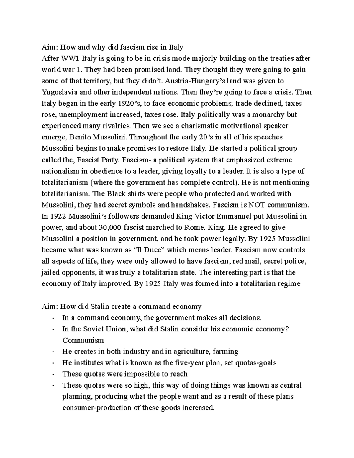 Chapter 16 - Lecture notes - Aim: How and why did fascism rise in Italy ...