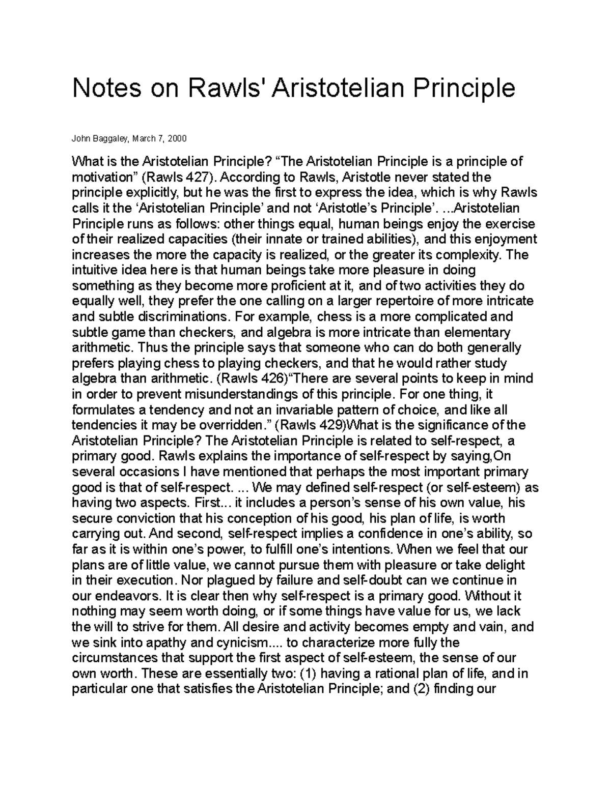 Aristotelian Principle with Examples - Notes on Rawls' Aristotelian ...