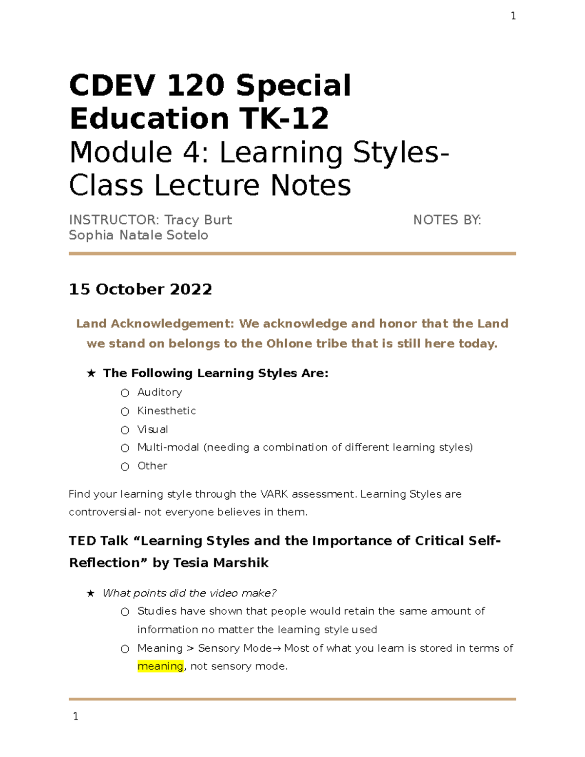 CDEV 120 Class notes Oct 15 - CDEV 120 Special Education TK- Module 4 ...