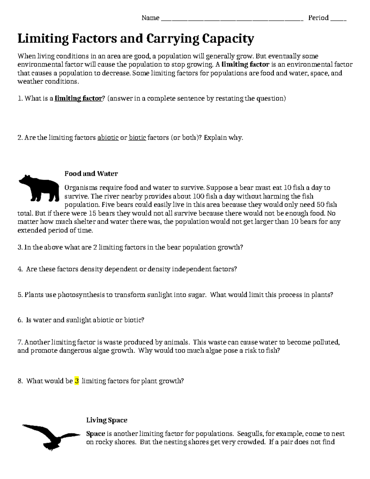 Limiting Factors and Carrying Capacity-1 - Name - Studocu