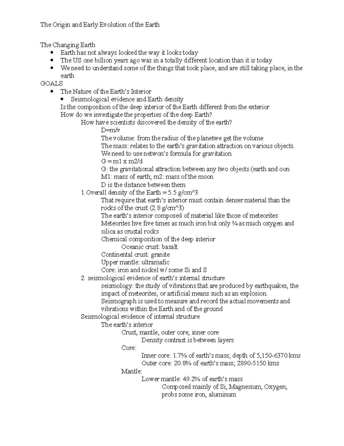 The Changing Earth - Lecture notes 3 - The Origin and Early Evolution ...