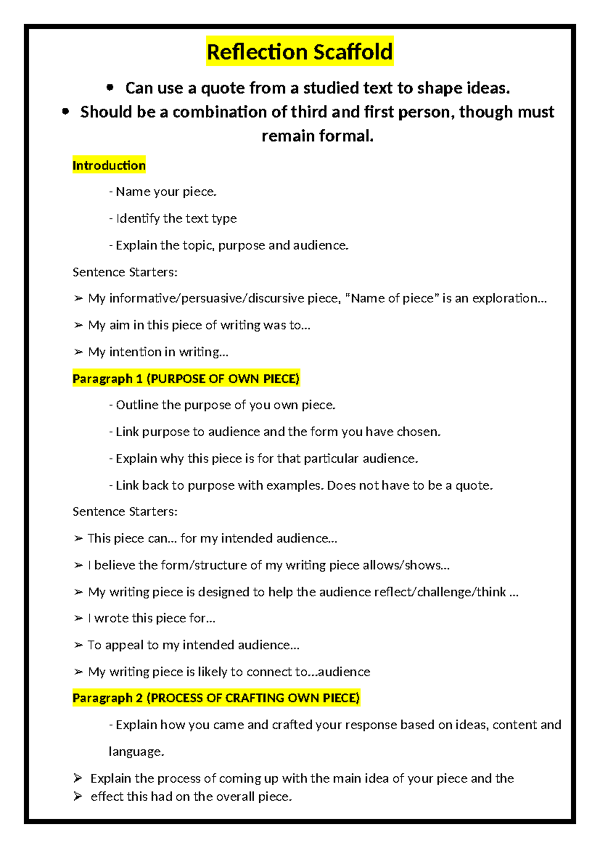 HSC REFLECTION SCAFFOLD MOD C - Reflection Scaffold Can use a quote ...