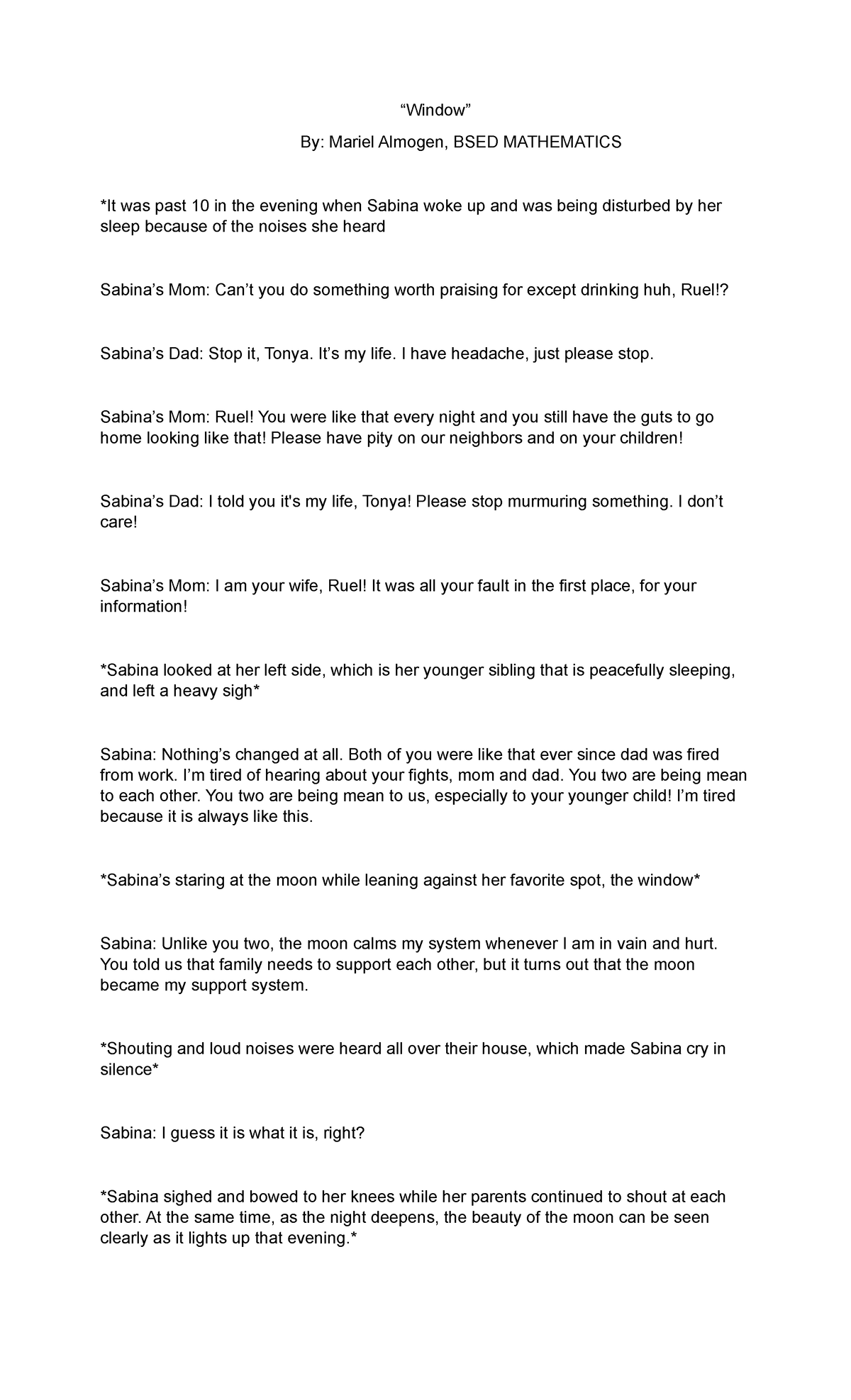 Window Script Writing “window” By Mariel Almogen Bsed Mathematics